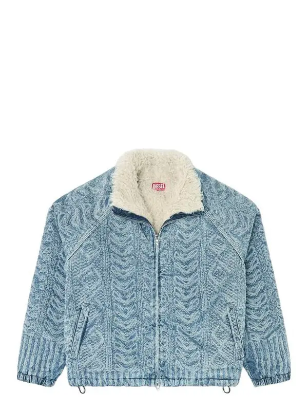 DIESEL® Cable-knit Effect Denim Jacket With Plush Lining - Blue