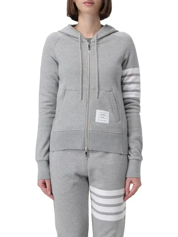 Thom Browne 4-bar Stripe Zipped Cotton Hoodie With Drawstring Hood - Grey