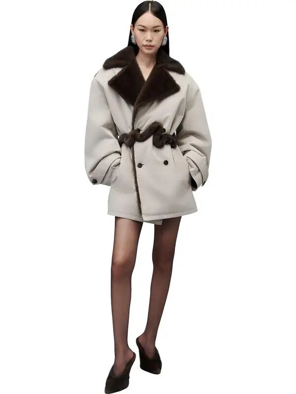 Alexander Wang Double-breasted Faux Fur Lined Trench Coat - Stone
