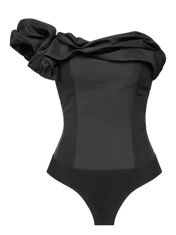 POST MERIDIEM Corset Bodysuit With Draped Detail - Black