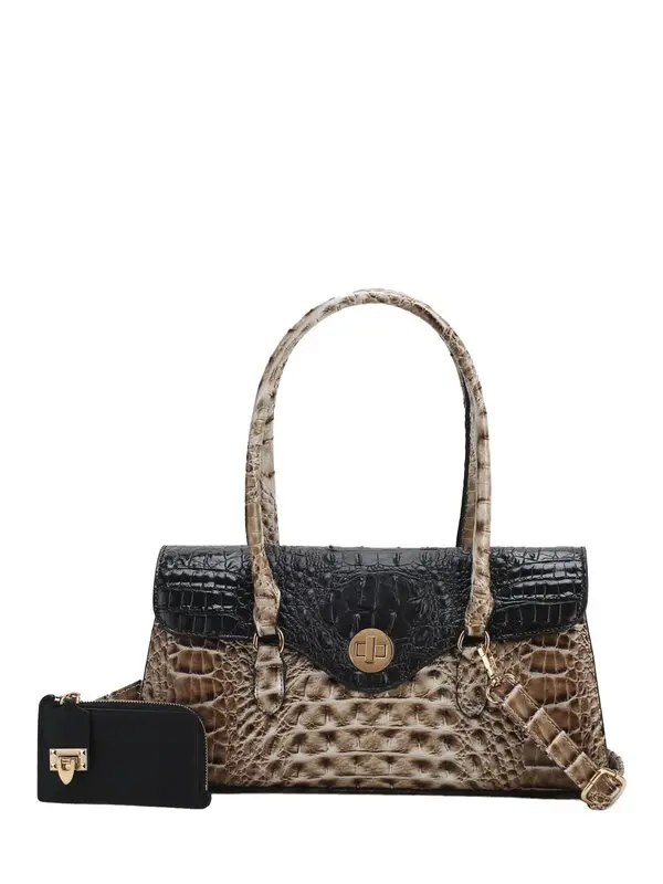 MKF COLLECTION BY MIA K. Liviana Croc-embossed Shoulder Bag - Black