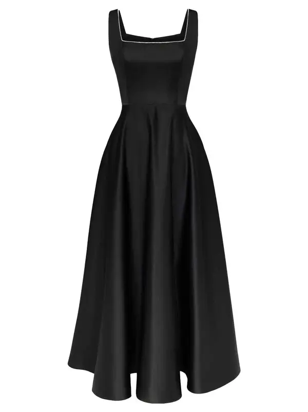 POST MERIDIEM Embellished Strap Midi Dress - Black