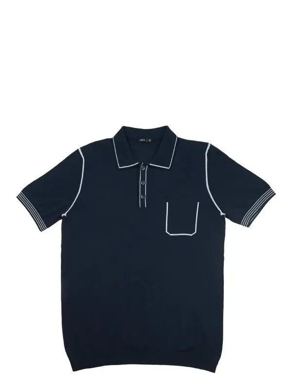 EIGHT X Contrast Short Sleeve Knit Polo Navy - Blue