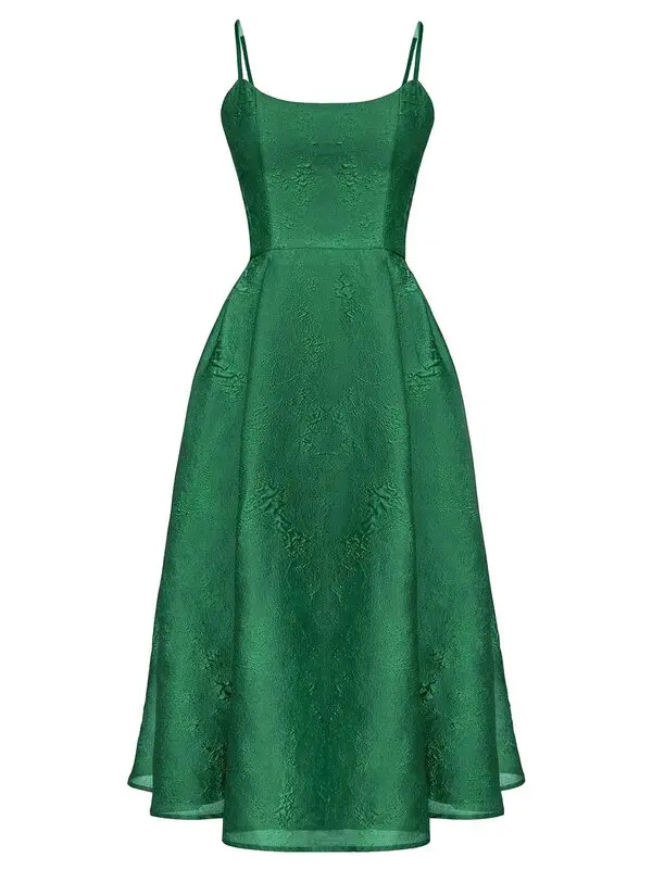 POST MERIDIEM Jacquard Fitted Corset Bustier Dress - Green