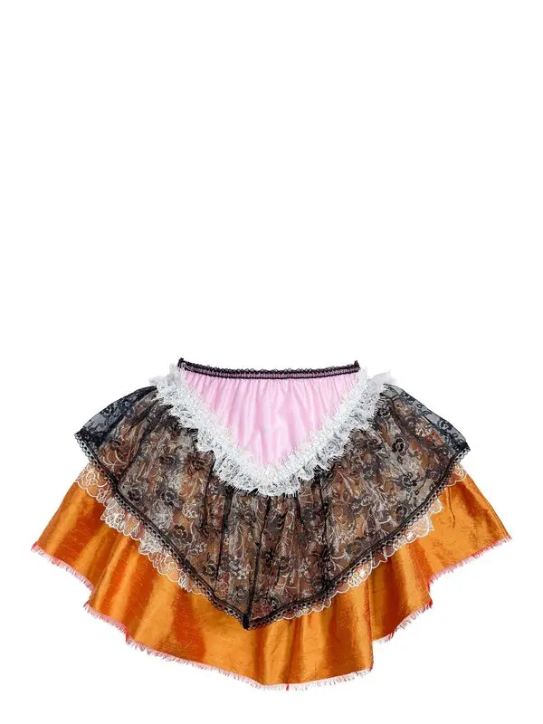ACID CAT Ruffle Mini Skirt With Lace And Silk - Pink