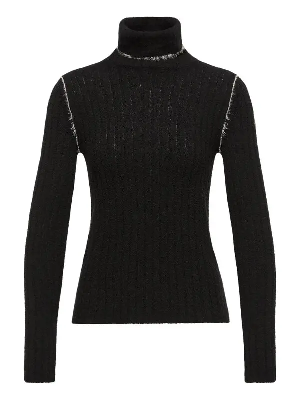 Moncler Wool Blend Ribbed Turtleneck Sweater - Black