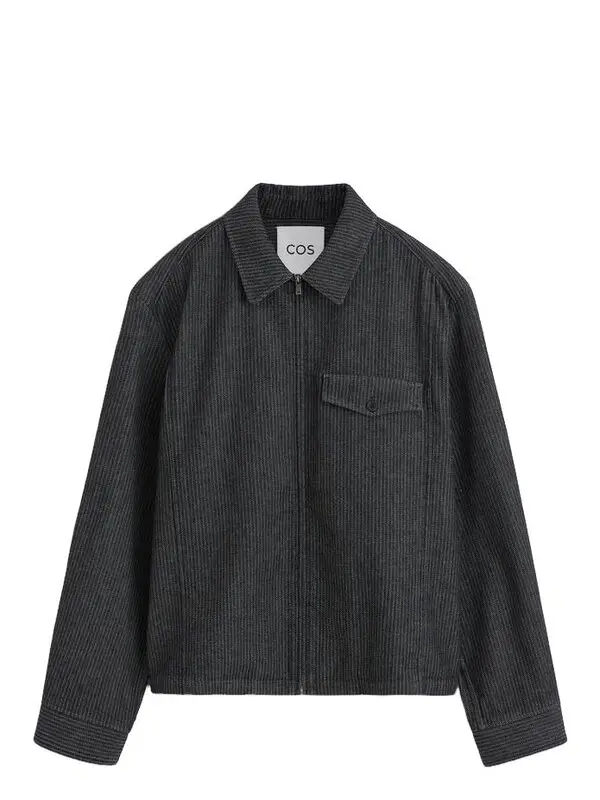 Cos Pinstriped Denim Zip-up Overshirt - Black