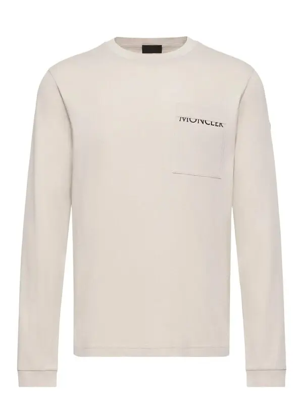 Moncler Logo Cotton Long Sleeve T-shirt - Beige