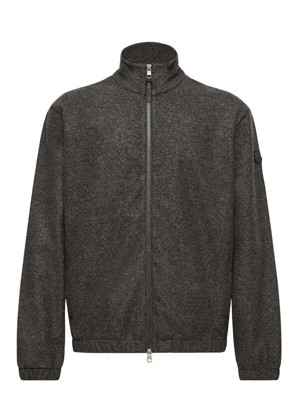 Moncler Leather Logo Zip-up Cardigan - Grey