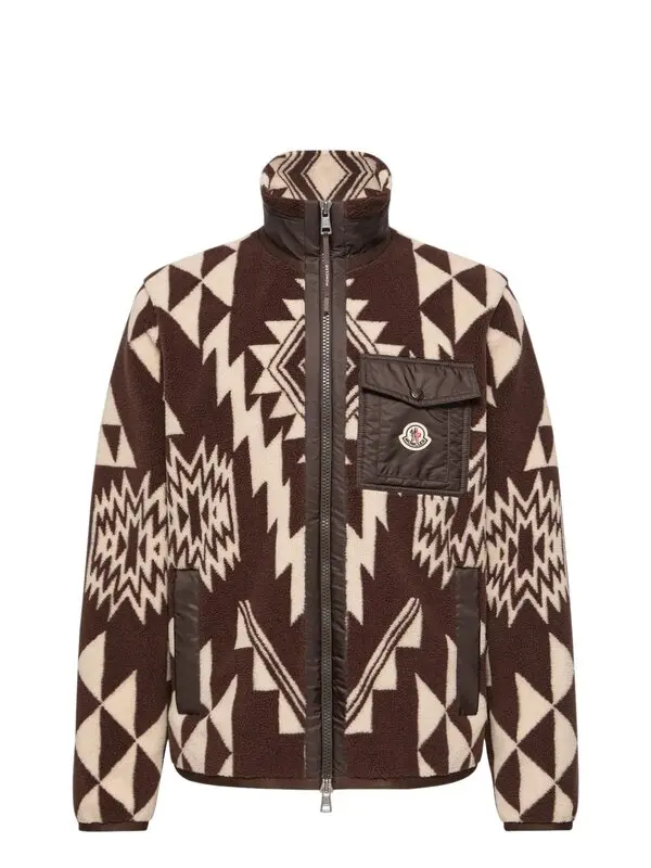 Moncler Geometric Teddy Zip-up Hoodie - Brown