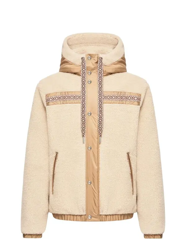Moncler Geometric Trim Teddy Zip-up Hoodie - Beige