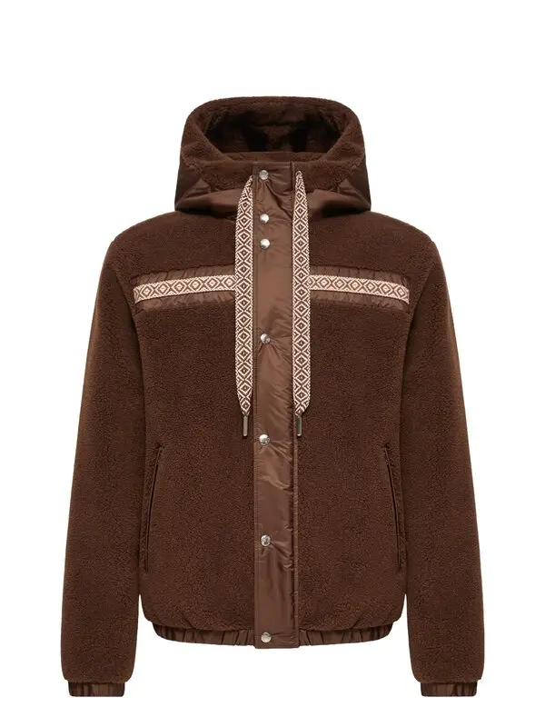 Moncler Geometric Trim Teddy Zip-up Hoodie - Brown