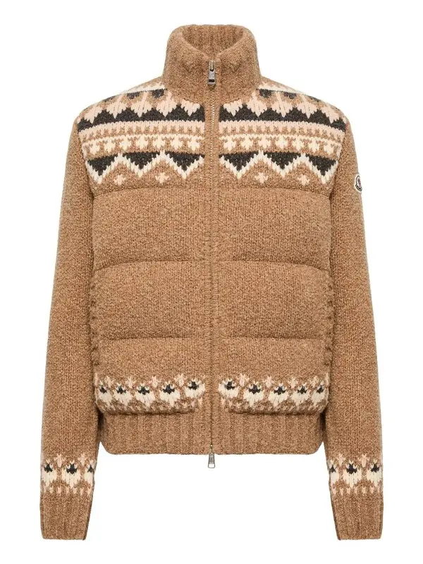 Moncler Geometric Jacquard Down Cardigan - Brown