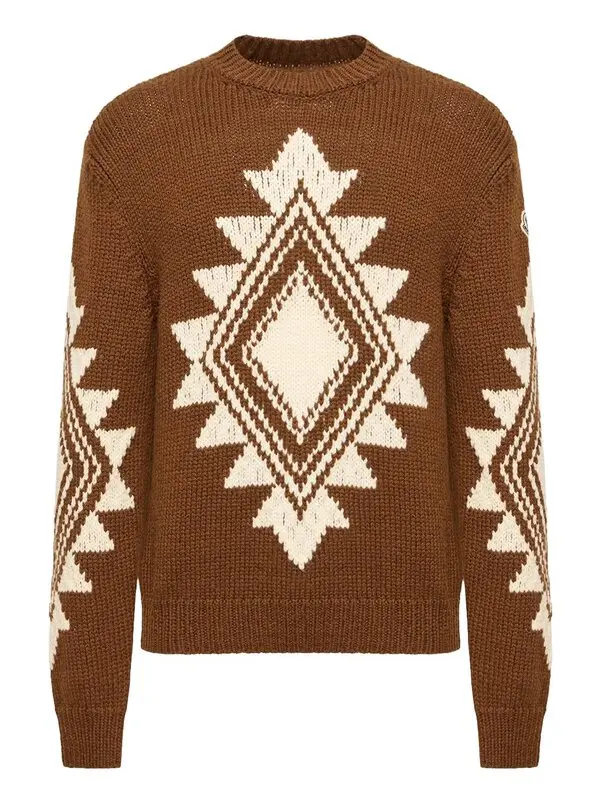 Moncler Geometric Jacquard Wool Blend Sweater - Brown