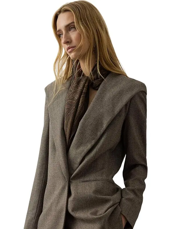 Ralph Lauren Stassie Birdseye Tweed Jacket With Hooded Lapels - Taupe Multi