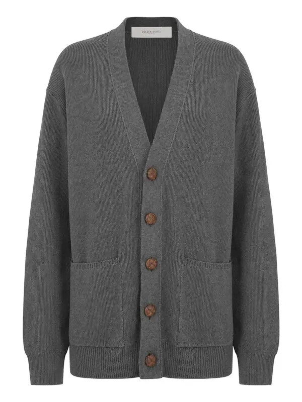 GOLDEN GOOSE Cotton Cardigan With Back Logo - Grey