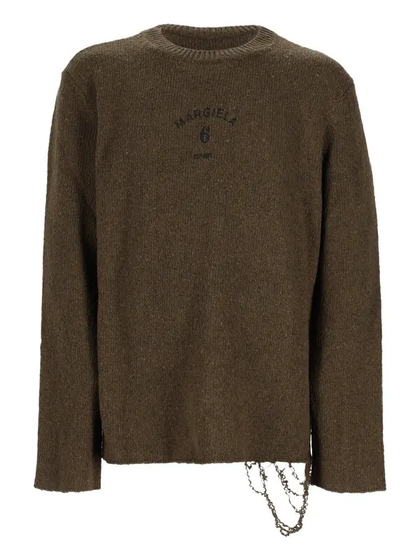 MAISON MARGIELA Knitted Sweater With Chain Detail - Brown