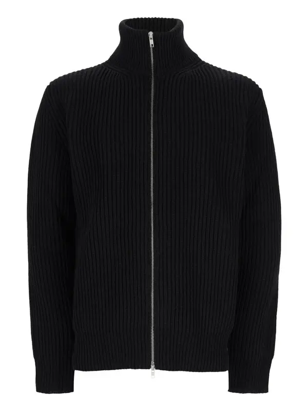 MAISON MARGIELA Ribbed Knit Zip-up Cardigan - Black