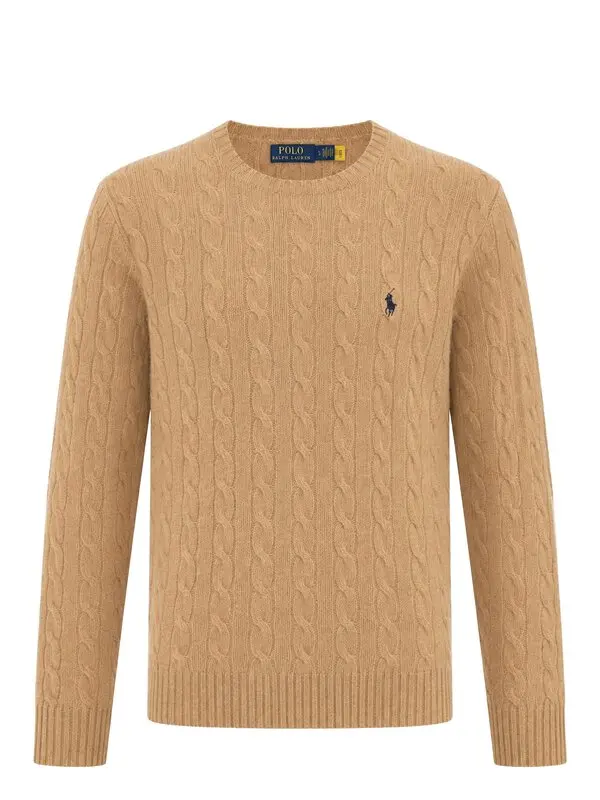 Polo Ralph Lauren Maglia In Lana E Cashmere Con Texture A Treccia - Beige