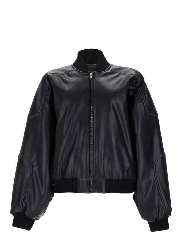 MAISON MARGIELA Faux Leather Bomber Jacket With Ribbed Knit Trim - Black