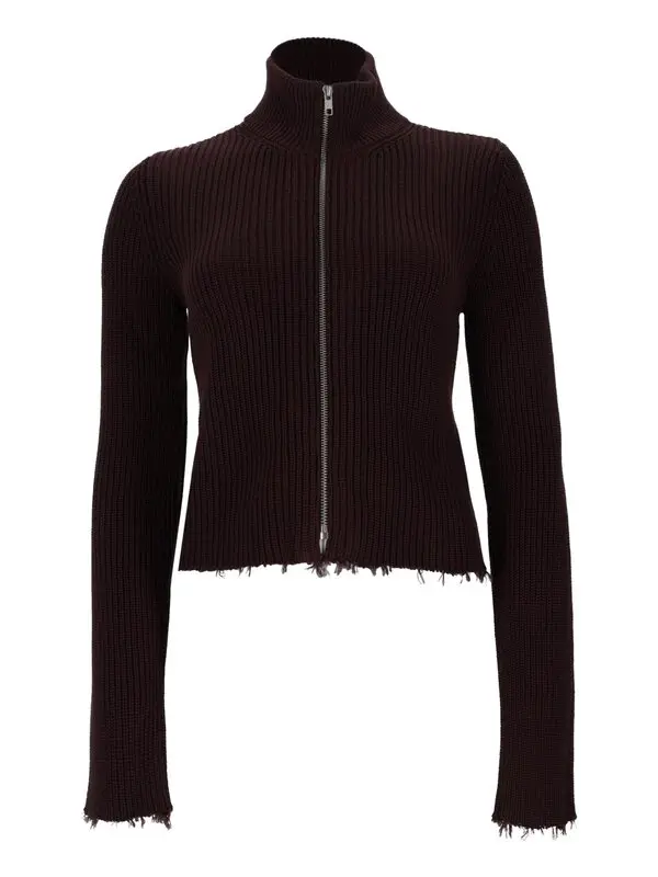 MAISON MARGIELA Ribbed Zip-up Cardigan - Brown