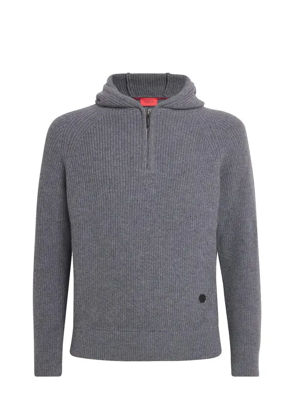 Isaia Wool-cashmere Knitted Hoodie With Half-zip - Grey