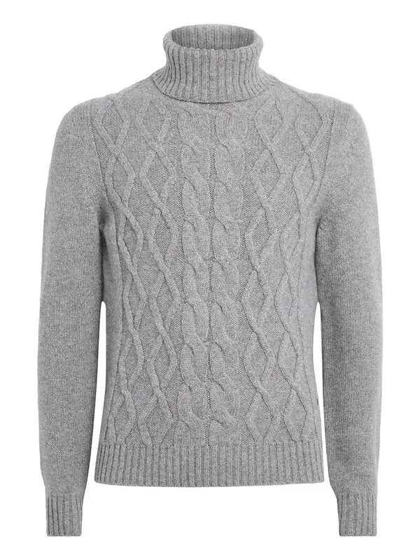 Isaia Cashmere Cable-knit Rollneck Sweater - Grey