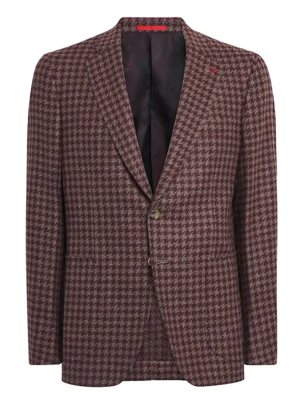 Isaia Wool-cashmere-silk Houndstooth Capri Blazer - Red
