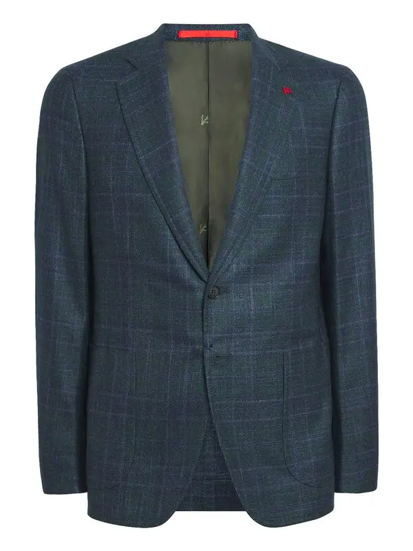 Isaia Wool-silk-cashmere Check Capri Blazer - Green