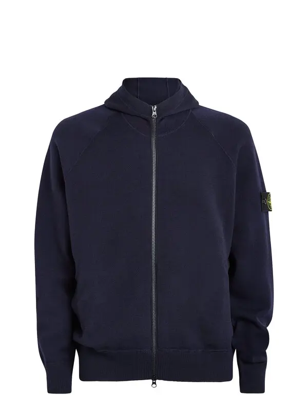 Stone Island Virgin Wool-blend Zip-up Hoodie - Navy