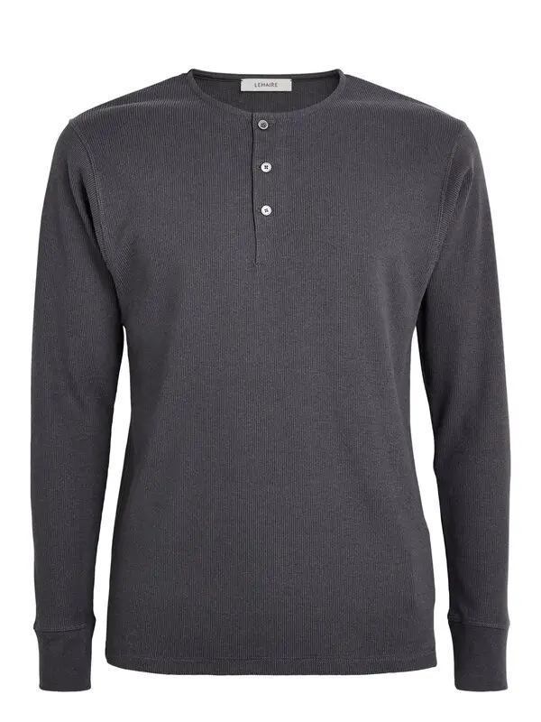LEMAIRE Cotton-linen Rib-knit Henley T-shirt - Green