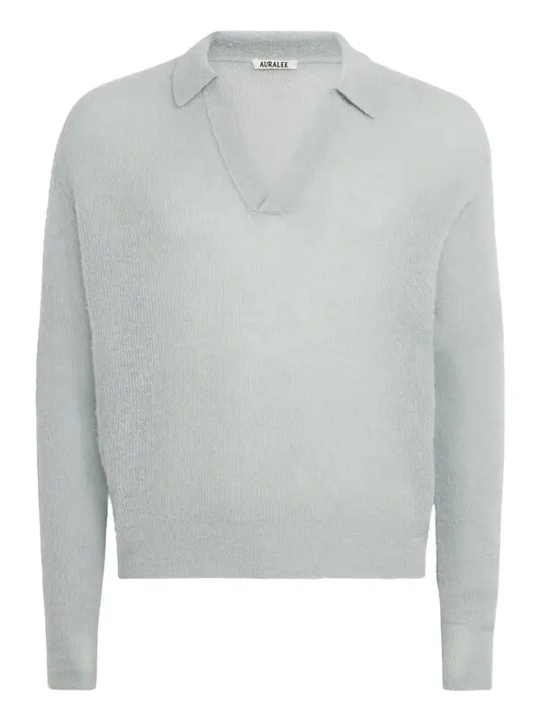 Auralee Alpaca Blend Skipper Polo Sweater - Green