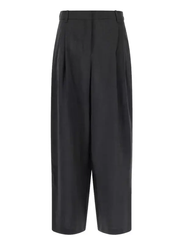 Max Mara Pleated Wool Wide Leg Trousers - Grey