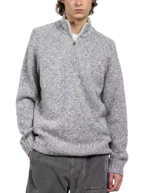GRAN SASSO Zip-neck Textured Knit Sweater - Grey