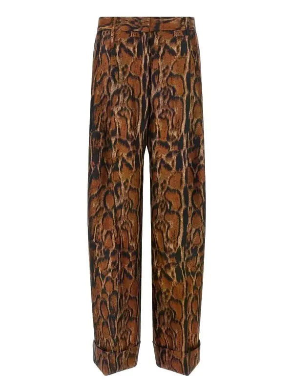 Alberto Biani Lynx-print Silk Trousers - Brown