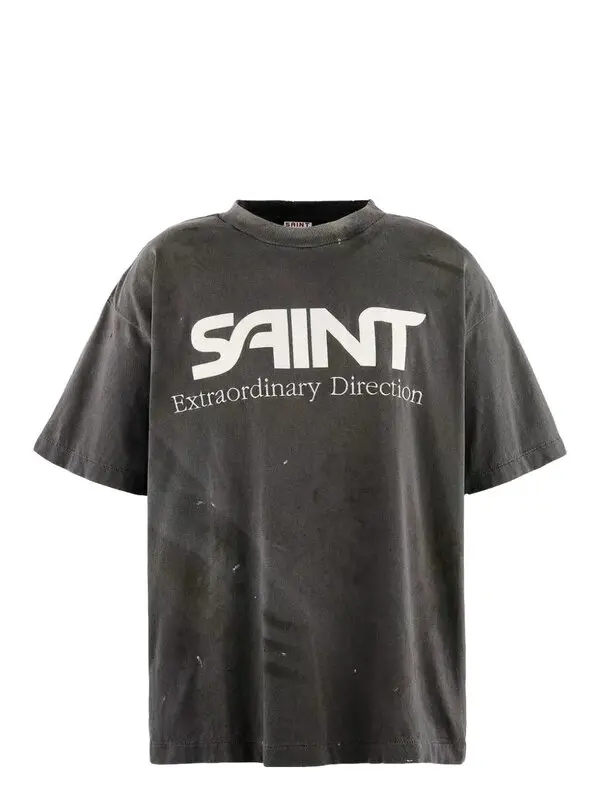 SAINT MXXXXXX Logo-print Distressed T-shirt - Grey