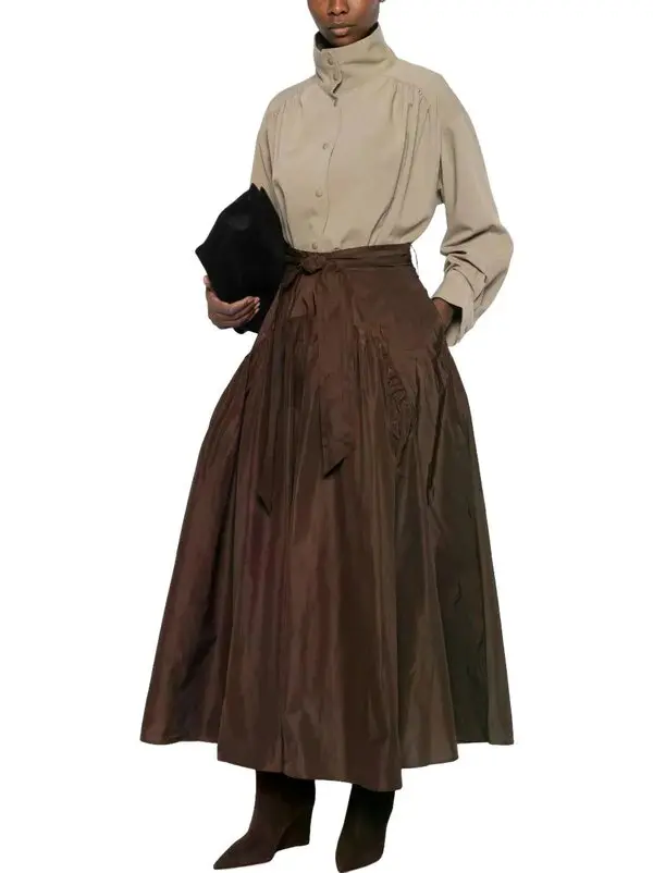 PSOPHIA Tie-waist Maxi A-line Skirt - Brown