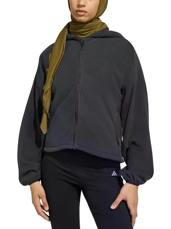 Adidas Logo Print Drawstring Hem Hoodie - Grey