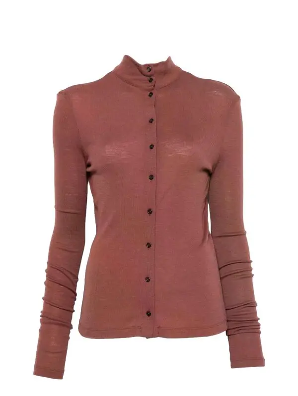 ALYSI Button-up Turtle Neck Sweatshirt - Brown