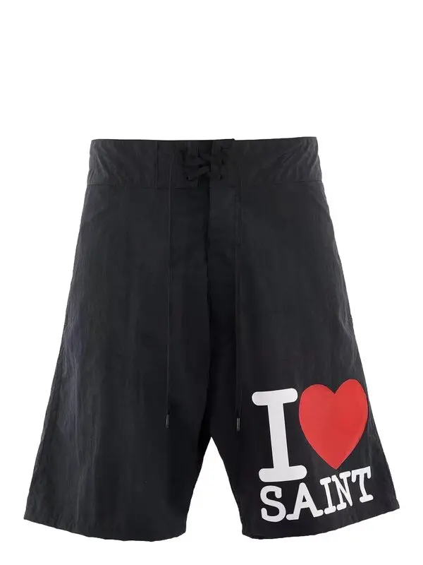 SAINT MXXXXXX Logo Print Lace-up Shorts - Black