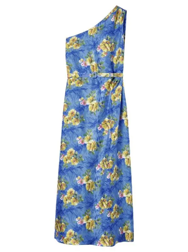 La DoubleJ Roy One-shoulder Floral Print Midi Dress - Blue