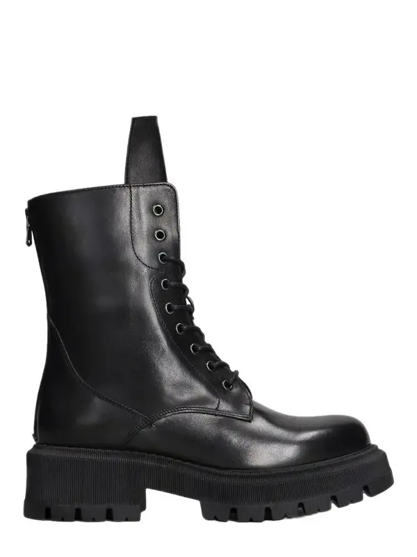 JULIE DEE Leather Lace-up Chunky Sole Boots - Black