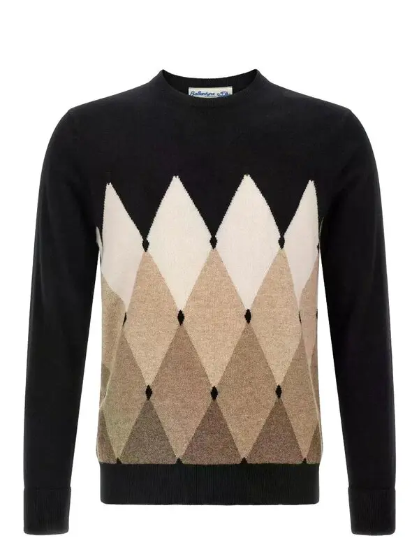 BALLANTYNE Cashmere Diamond Inlay Crew Neck Sweater - Black