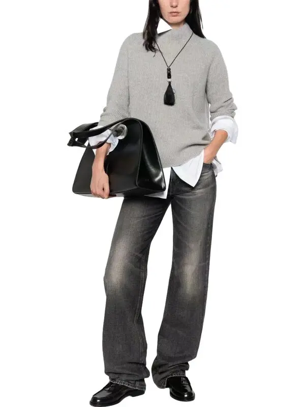 Max Mara Ribbed Knit Raglan Sleeve Sweater - Grey