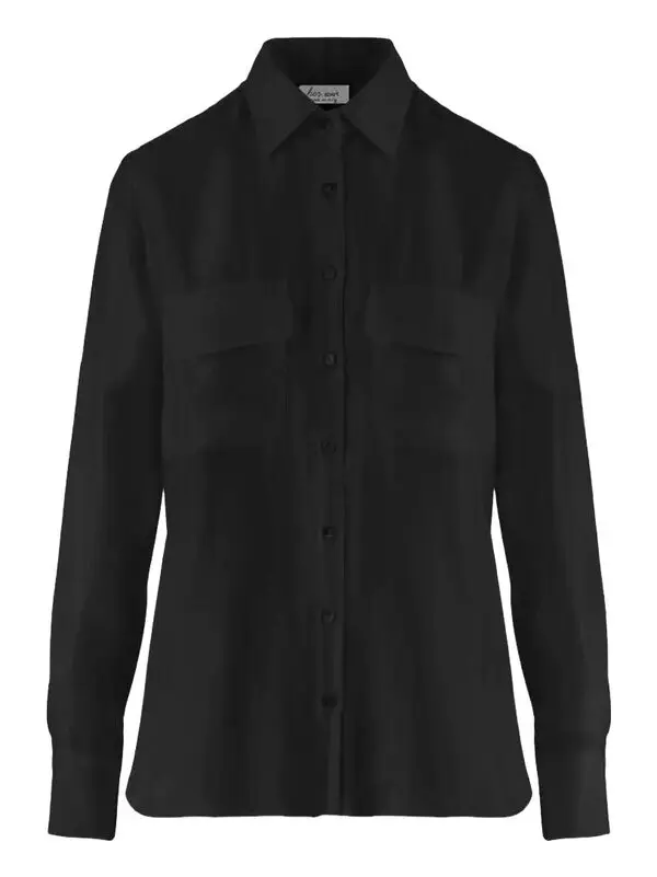 HER SHIRT Silk Flap-pocket Shirt - Black