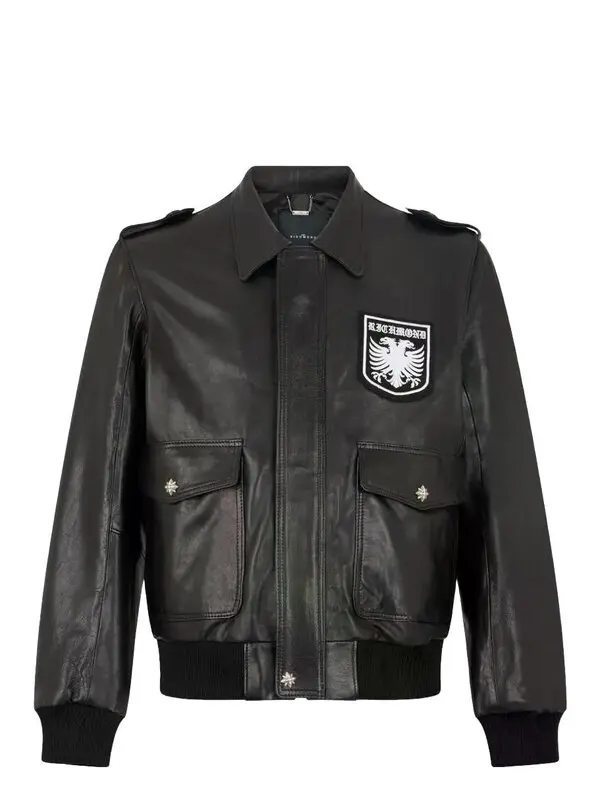 John Richmond Logo-patch Leather Bomber Jacket - Black