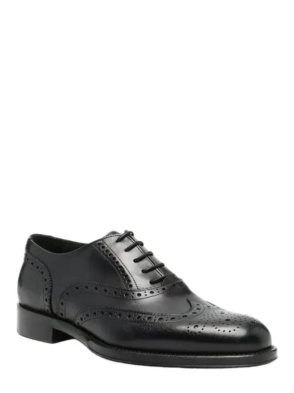 Corneliani Brogue Detail Leather Lace-up Shoes - Black
