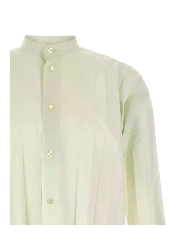 Issey Miyake Edge Pleated Band-collar Shirt - White