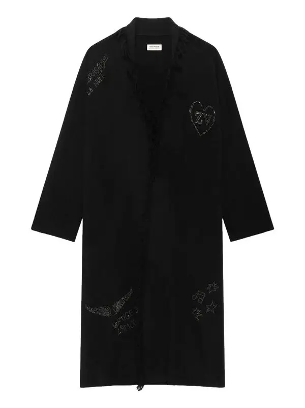 Zadig&Voltaire Long Knit Coat With Rhinestone Embellishments - Black