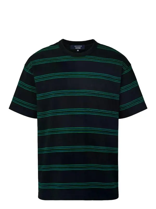 Comme Des Garçons Striped-print Chest-pocket T-shirt - Black
